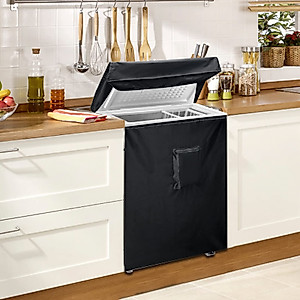 Black Chest Freezer Cover, Luxiv Waterproof Freezer Cover 25Lx23Wx34H Compact for 3.5 Cubic Feet Chest Freezer Full Cover Deep Freezer Cover with Top Cover for Open, Zipper Pocket, Strap