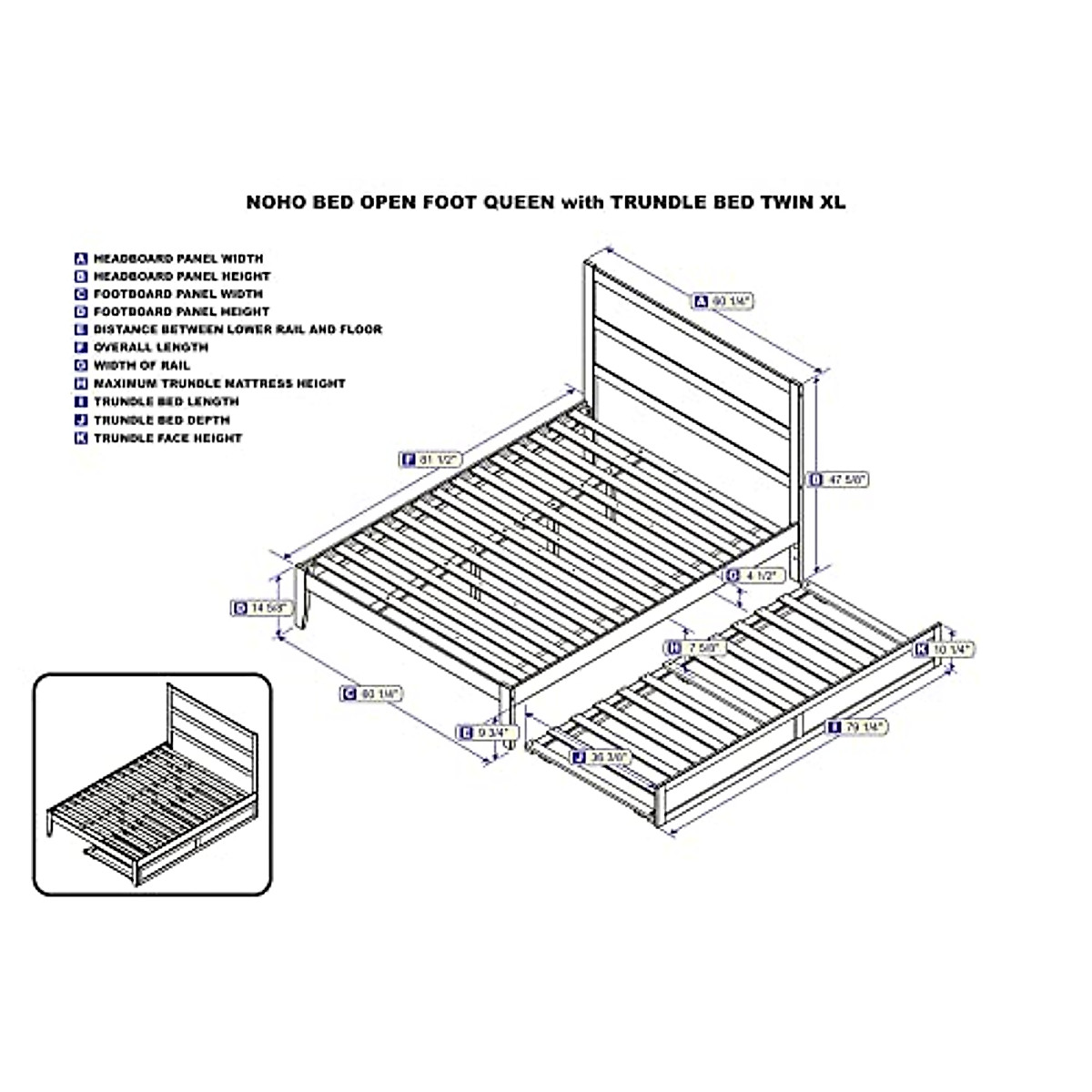 AFI NoHo Queen Bed with Twin Extra Long Trundle in White
