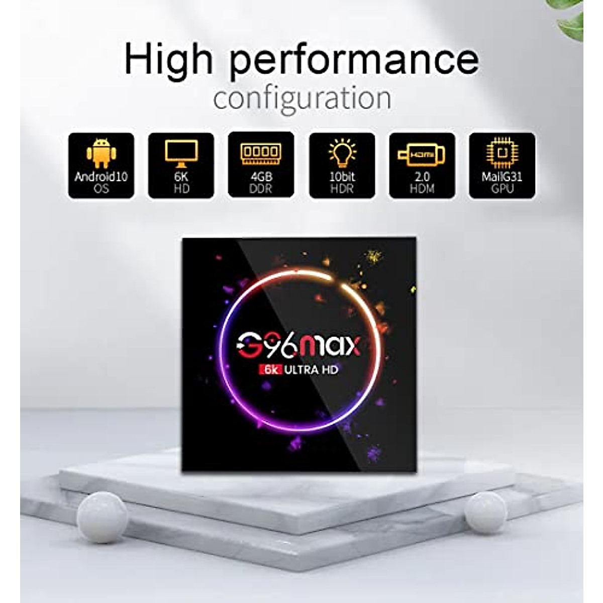 Android 10.0 TV Box, 4GB RAM 64GB ROM Smart TV Box, Supports 2.4G/5G Dual Wi-Fi, Support 6K Resolution, USB 2.0, with HDMI Cable and Remote Control