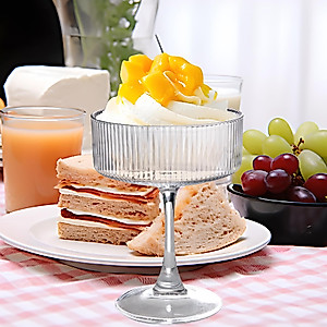 KMIGRUAN 11oz Large Vintage Coupe Glasses Set of 6,Ribbed Cocktail Glasses,Classic Espresso Martini Glasses,Margarita and Champagne Glasses for Bar,Wine,Dessert,Cocktail Glassware Gift Set