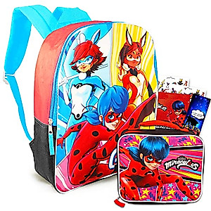 Miraculous The Ladybug Backpack Set ~ 3 Pc School Supplies Bundle With 15 in Ladybug School Bag for Girls, Kids, Super Hero Girls Fun Pack and More