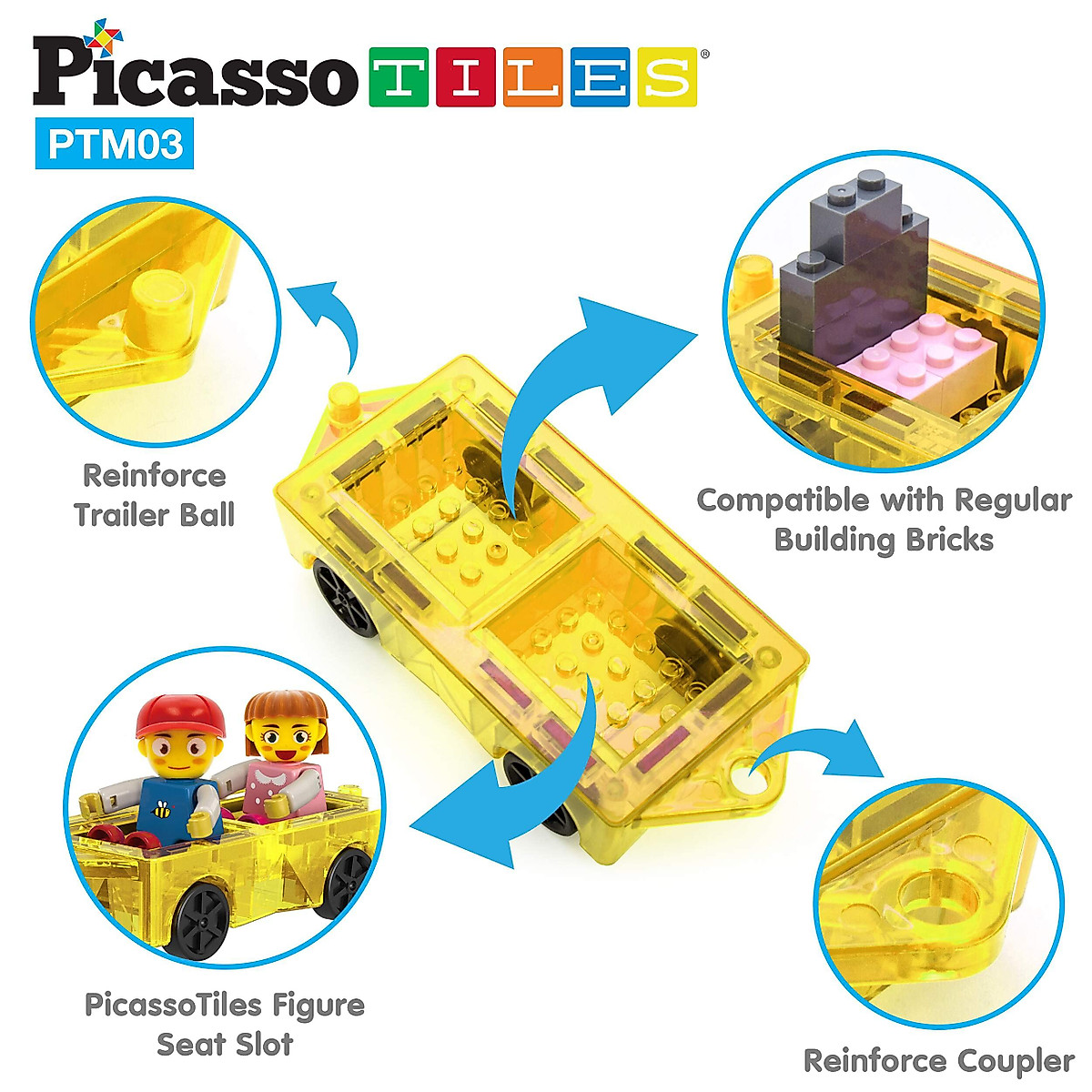 PicassoTiles Mini Magnetic Tiles Expansion Car Truck and Figures Play Set, Kids Building Magnet Bricks STEM & Learning Toys, Magnetic Add-ons, Car Toys, Toddler Preschool 3 years and up boys and girls