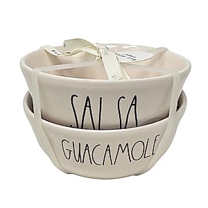 Rae Dunn GUACAMOLE + SALSA Bowl set of 2 Ceramic - 5 in