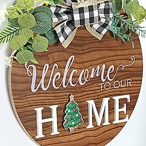 JPSOR Interchangeable Seasonal Welcome Sign, Round Wood Wreaths with 18 Seasonal Icons for Front Door, Farmhouse Home Porch All Seasons Outside Decor