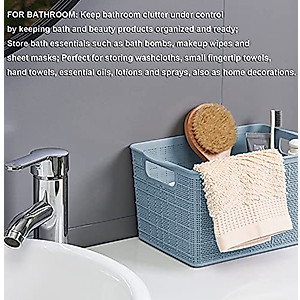 AYSUM 8 Pack Plastic Storage Basket, 9.7 x 6.5 x 5.5 Inch, Small Plastic Baskets Stackable Plastic Woven Organizer Bins for Toys, Pantry, Kitchen, Bedroom, Bathroom - Blue