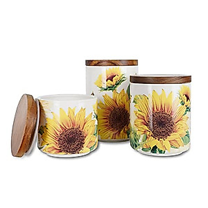 Sunddo Sunflower Ceramic Canister Sets for Kitchen Counter,Tea Coffee Sugar Canister Set with Bamboo Lid Set of 3