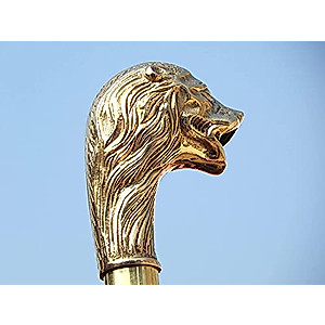 Halloween Vintage Handmade Lion Head Handle Wooden Walking Stick Cane Vintage Designer Handmade