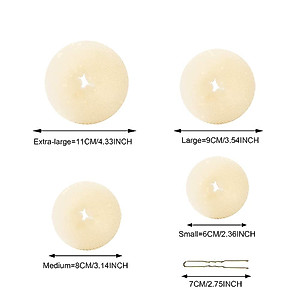 Hair Bun Maker,Donut Bun Maker Ring Style Hair bun maker set with 18 Bobby Pins &10 Elastic hair tie bands&8 Bun For Chignon Hair Styles (2 Small 2 Medium 2 Large 2 Extra-large) (Blonde)