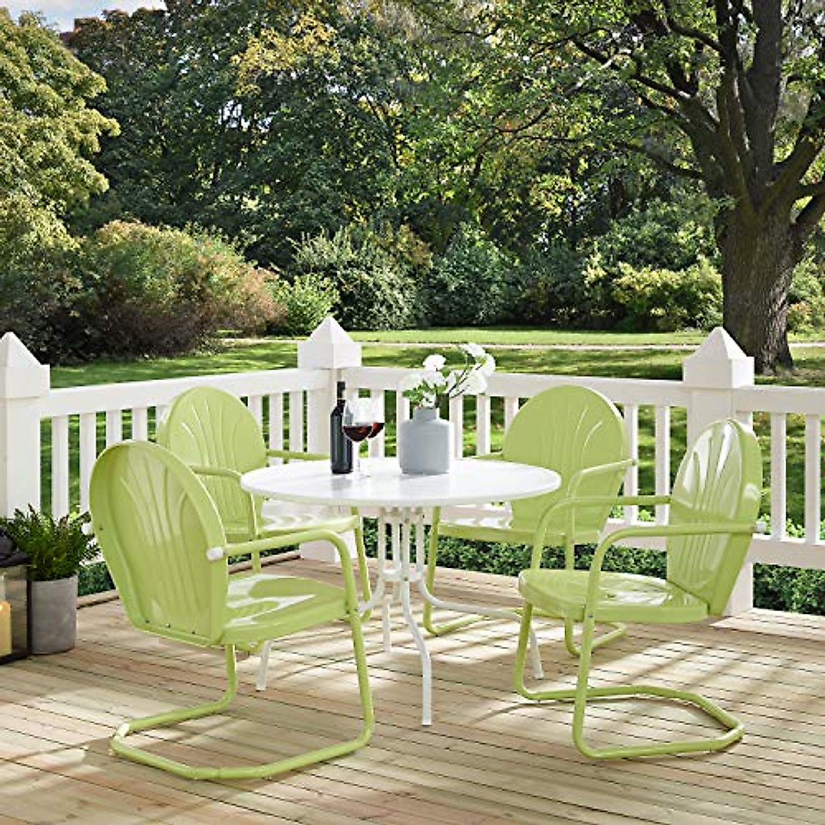 Crosley Furniture KOD10010KL Griffith Retro Metal Outdoor 5-Piece Dining Set with 39" Table and 4 Chairs, White and Key Lime