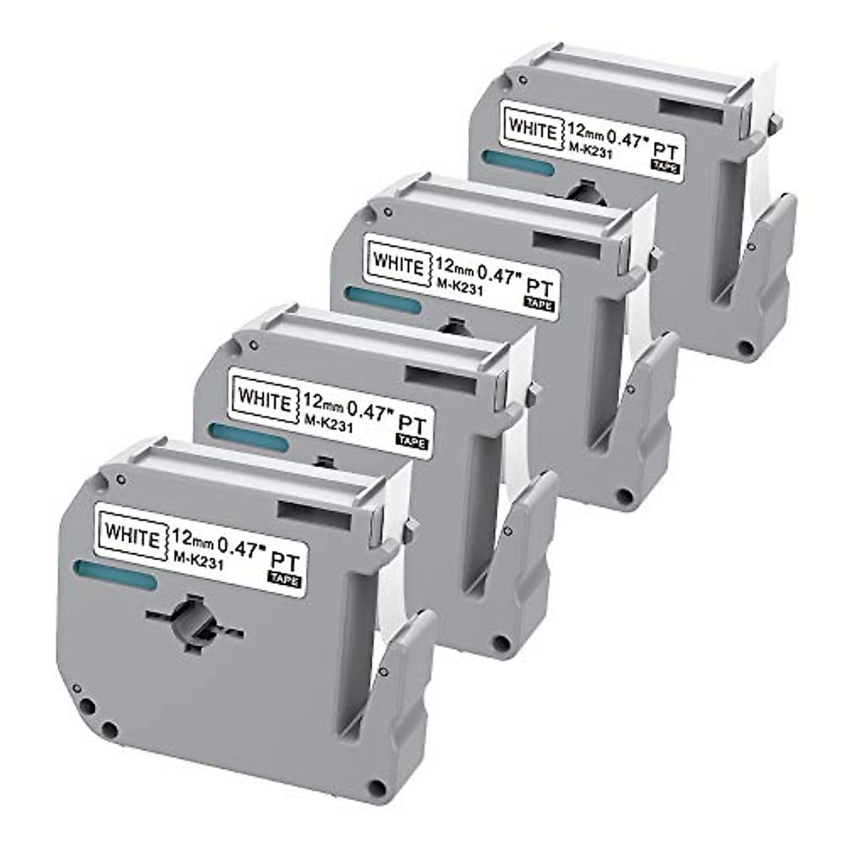 Camopro M-K231 Label Tape Replacement for Brother P Touch M Tape M231 M-231 M-K231S MK231 Label Tape 12mm 0.47 White Compatible with Brother PTouch PT-M95 PT-90 PT-70 PT-65 PT-85, 4 Pack