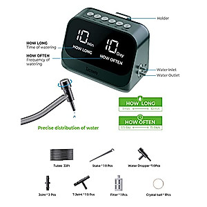 Tecnovo Automatic Watering System for Potted Plants, DIY Drip Irrigation Kit with Smart Timer, Waterproof LED Display & Large Capacity Battery, Precise Distribution of Water