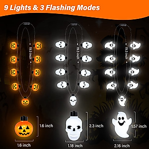 Halloween Necklaces Accessories, 3Pcs Halloween Light Up Necklace, Halloween Pumpkin Skull Ghost Glow Necklaces, 3D Light Halloween Party Favors Necklaces for Trick or Treat Halloween Decorations
