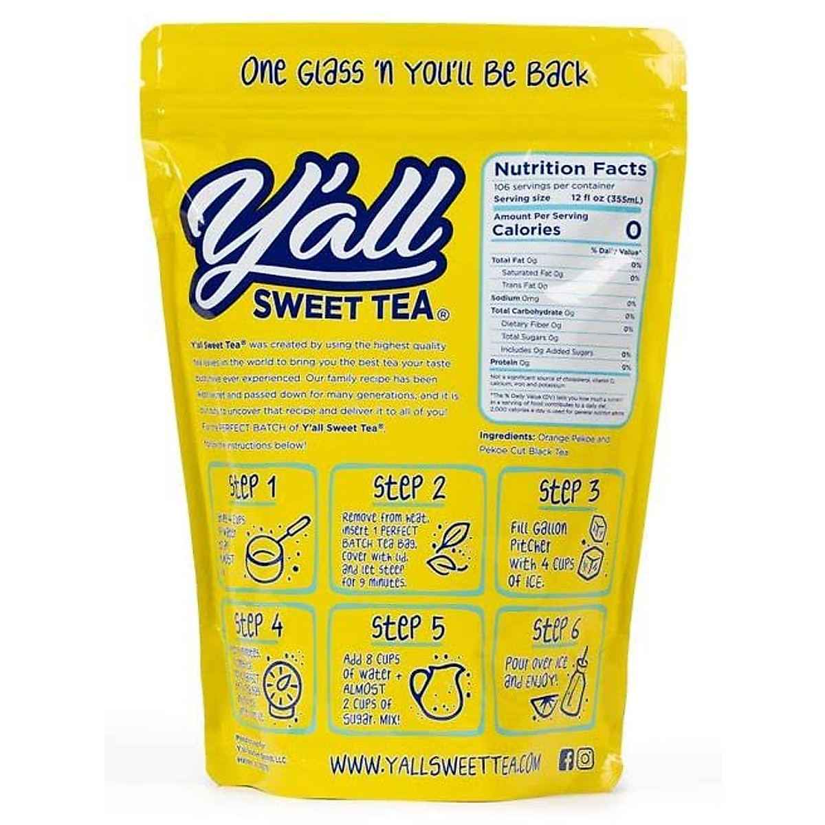 Y'all Sweet Tea - Pack of 10 Perfect Batch Tea Bags - One Gallon Size (Caffeinated)