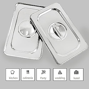 UEJYWUY 8 Pack 1/9 Size Stainless Steel Steam Table Pan Cover, Stackable Steam Table Lids with Handle, Hotel Pan Cover for Steam Table Pan, Buffet Pan, Roasting Pan