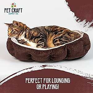Pet Craft Supply Cat Bed for Indoor Cats - Kitten Bed - Machine Washable - Ultra Soft - Self Warming - Refillable Catnip Pouch, 5 Inch, Brown