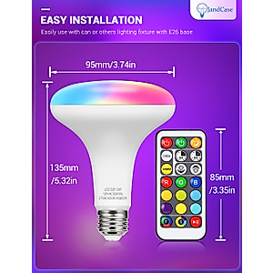 JandCase BR30 Color Changing Light Bulb, RGB+Warm+Cool White LED Flood Lights, 12W(100W Equivalent), 1050lm, Remote Control, Dimmable Multi-color Can Light Bulbs for Ceiling, E26 Base, 2 Pack