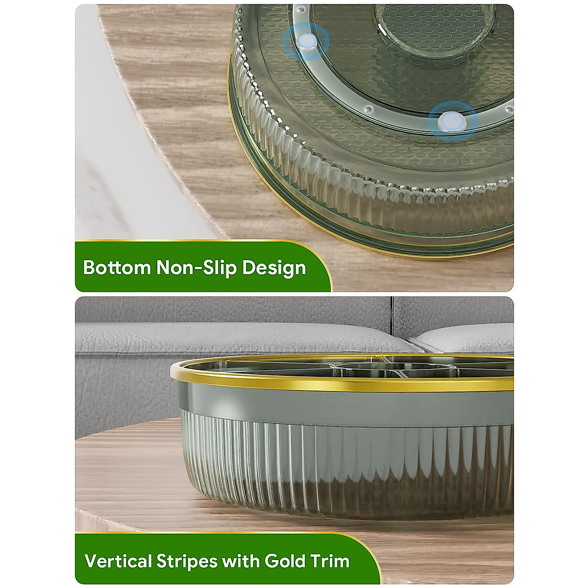 11.8 Inch Lazy Susan Organizer for Cabinet with 7 Removable Bins, 360° Turnable Clear Spice Rack Organizer for Cabinet, Decorative Trays for Pantry, Cupboard, Makeup, Kitchen, Bathroom - Dark Green