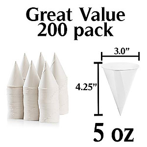 Upper Midland Products 200 Disposable Snow Cone Paper Cups Funnel 5 Oz