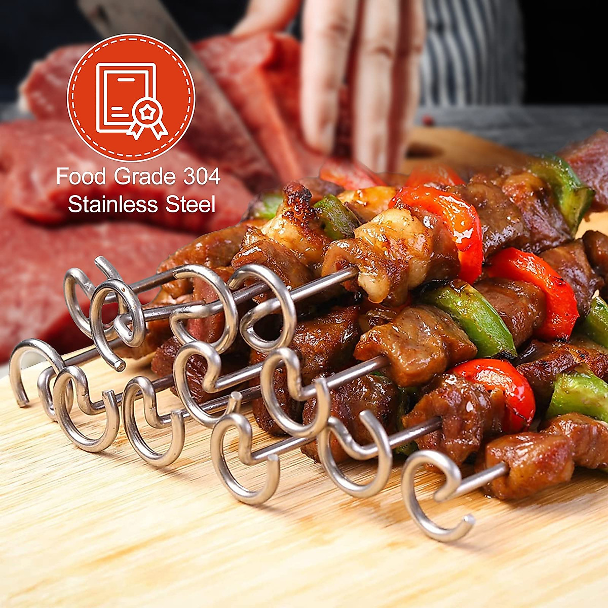 Air Fryer Skewer Stand Rack Compatible with Ninja Foodi Air Fryer DZ201, DZ401, Stainless Steel Skewers Rack Holder with Silicone Mat for 8 Qt Air Fryer Accessories, Skewer Accessory for Kabobs