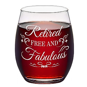 Retirement Wine Glass, Retired Free and Fabulous Stemless Wine Glass 15Oz - Retirement Gifts for Women, Men, Friends, Sister, Coworker, Boss, Teacher, Nurse
