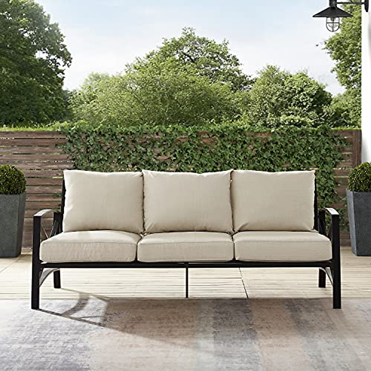 Crosley Furniture KO60027BZ-OL Kaplan Outdoor Metal Sofa, Oiled Bronze with Oatmeal Cushions