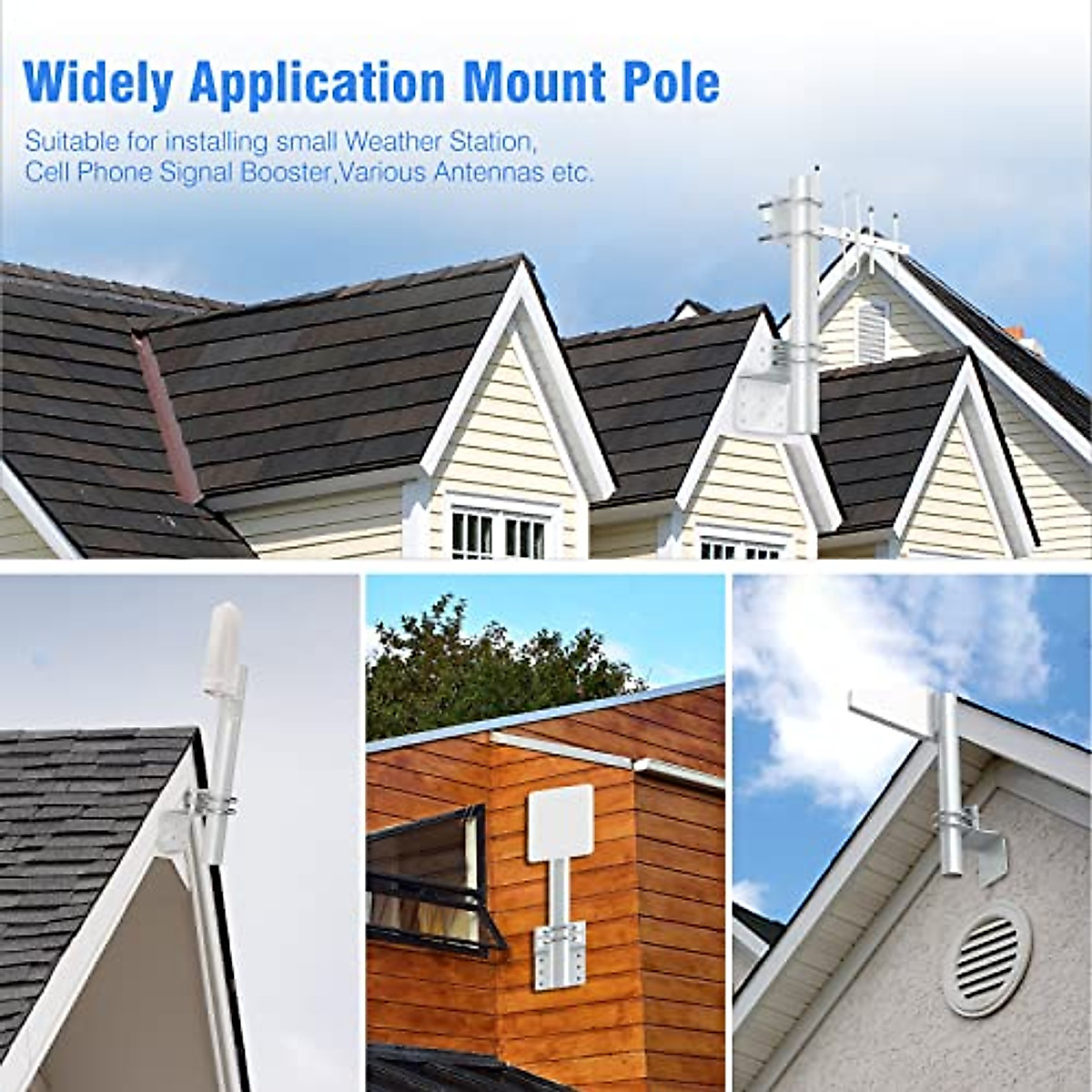 Antenna Pole Mount, Universal Antenna Installation Bracket Kit for Home Outdoor, Upgraded 14'' Inch Mounting Pole for Cell Phone Signal Booster/Antenna, Easy Installation with Double U-Bolts