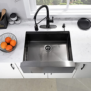 27 Inch Black Farmhouse Sink Workstation-Bokaiya 27x22 Matte Black Stainless Steel Farmhouse Apron Front 16 Gauge Single Bowl Farm Sink with Cutting Board