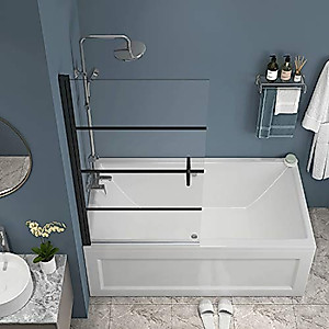 Goodyo Bathtub Screen Panel Shower Door for Bathtub 180° Pivot 1/4" Glass, 31.5" x 55", Black