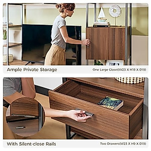 EUREKA ERGONOMIC Entertainment Center, TV Stand with Drawers Cabinet Storage Bookshelves, 111 Inch Wide Modern Media Console Cabinet for 65" TV Walnut Veneer Metal TV Console Table for Living Room