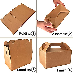 Unarty 30 Pcs Large Gable Boxes with Handle, 8 x 5 x 4 Inch Kraft Gable Boxes for Gift, Large Treat Boxes with Handles for Wedding, Baby Shower, Paper Gable Treat Boxes