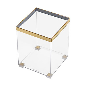 Mind Reader Trash Can, Wastebasket, Bin, Wastepaper Basket, Clear, Office, Bathroom, 8" L x 8" W x 10.5" H, Clear and Gold