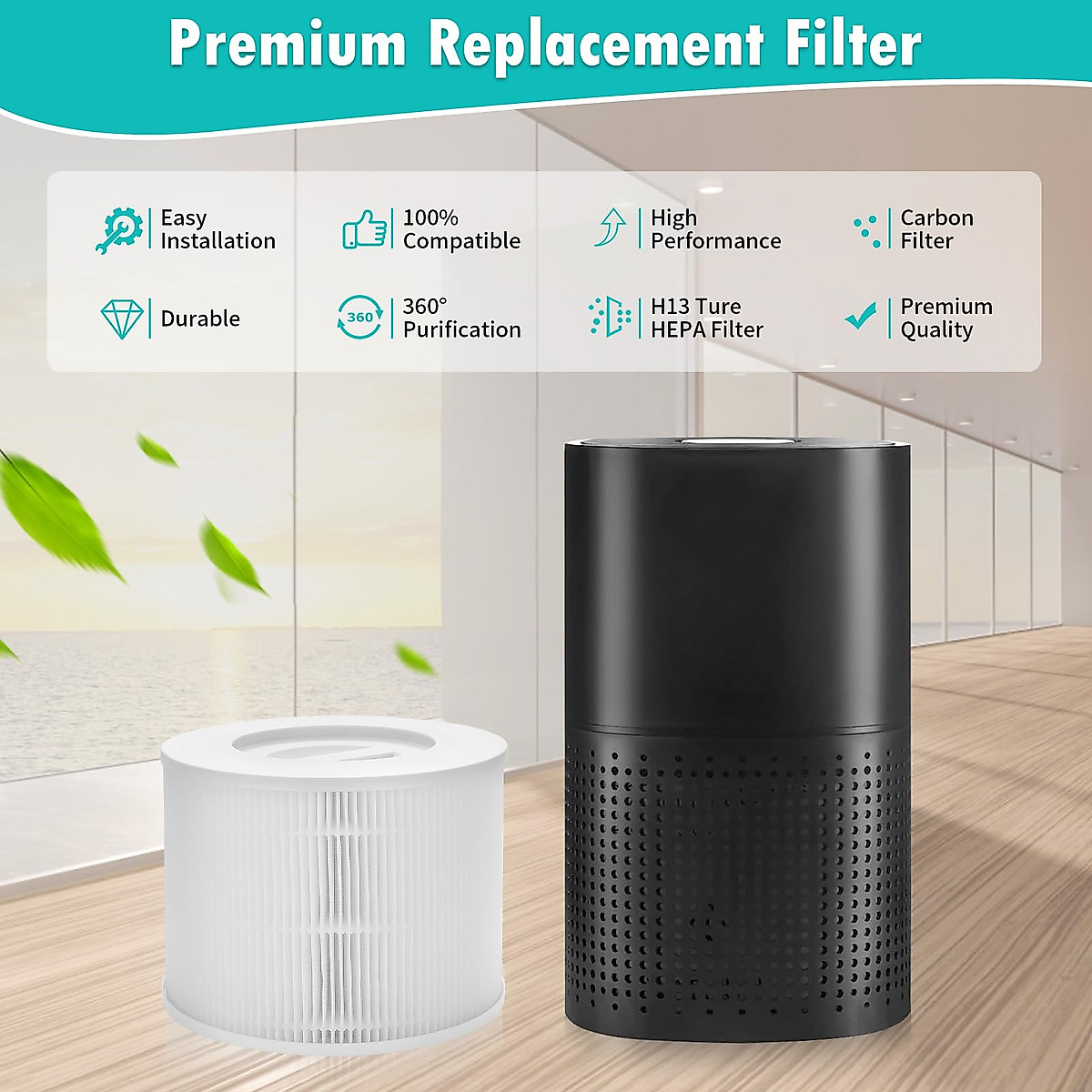 DerBlue 2PCS True HEPA Replacement Filter Compatible with PuroAir 240 Puri-fier,3-in-1 True HEPA Filter Replacement Model 14