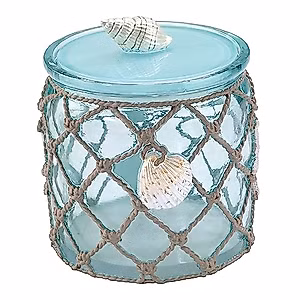 Avanti Linens - Covered Jar, Resin Countertop Organizer, Beach Inspired Bathroom Accessories (Seaglass Collection)