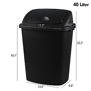 Obstnny 10 Gallon Plastic Swing Top Garbage Can Set of 4, Large Trash Can for Kitchen, Garden, Campus, Black