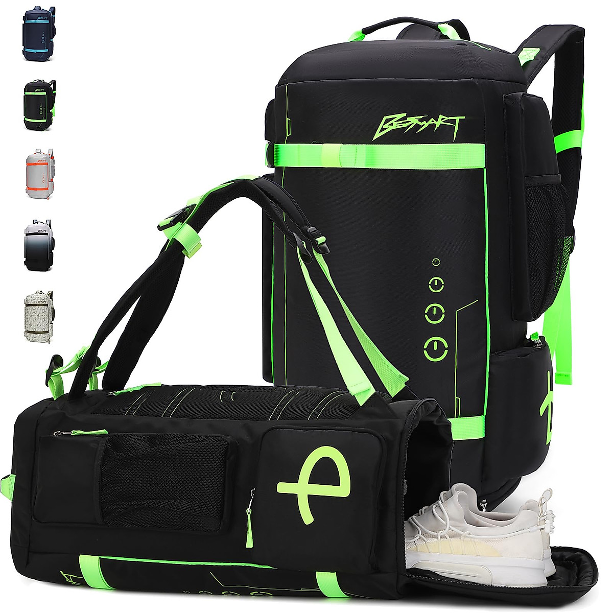 BE SMART 50L Extra Large Gym Backpack for Men, Big Gym Bag with Shoes Compartment, Waterproof Heavy Duty Duffel Bags, Men's Workout Backpacks for Outdoor Sport,Hiking,Camping,Travel (Black, XL)