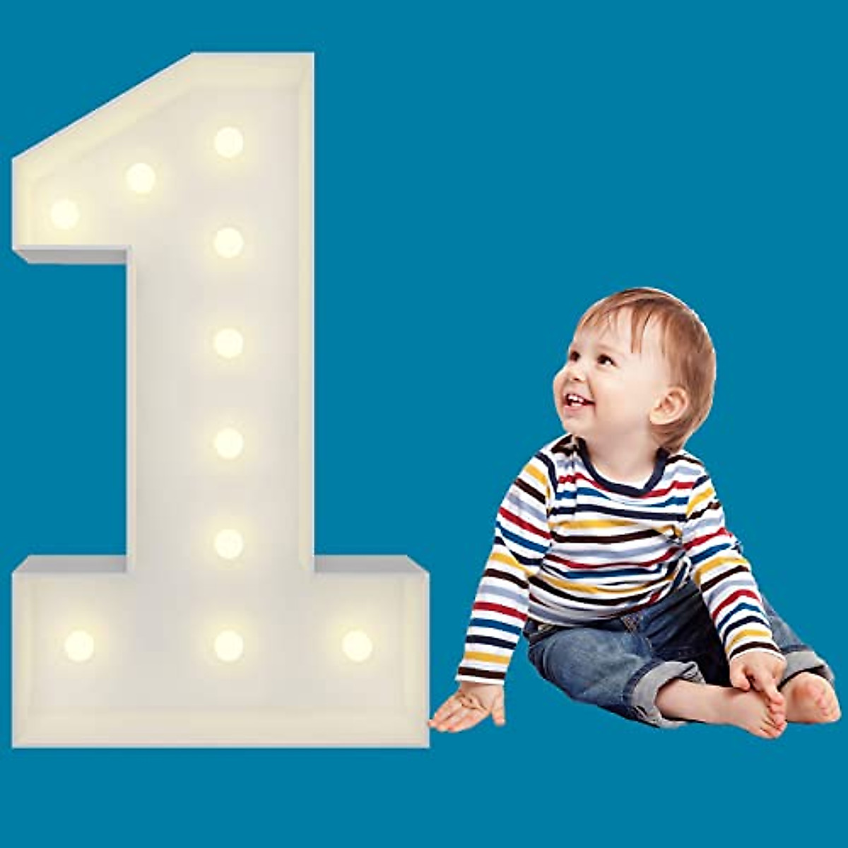 3FT Marquee Light Up Numbers Pre-Cut Frame Giant Marquee Numbers 1, Mosaic Numbers for Balloons, First 1st 21st Birthday Anniversary Decorations Party Decor