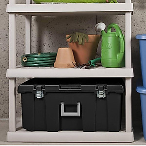 Sterilite Footlocker, Stackable Storage Bin with Latching Lid, Wheels and Handle, Plastic Rolling Container to Organize Basement, Black, 3-Pack