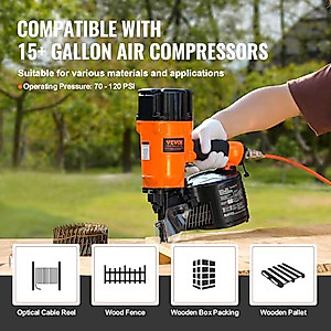 VEVOR Coil Siding/Framing Nailer CN83N, 2" to 3-1/4" 15 Degree Pneumatic Siding Nail Gun with Tool-Less Depth Adjustment, 70-120PSI Air Coil Nailer for Siding Sheathing Wooding Fencing Decking