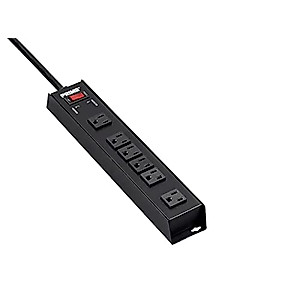 Monoprice Metal Surge Protector - 6 Outlet Power Strip, 1150 Joules 15 Amp, 125 Volt, 1875 Watt, 15 Feet, Black