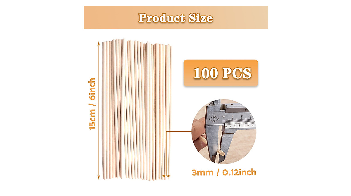 100pcs Wooden Dowel Rods - Durable Craft Sticks