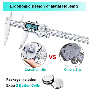 Kynup 6Inch & 12Inch Digital Calipers, Caliper Measuring Tools IP54 Waterproof Protection Design, Stainless Steel Measuring Tools Easy Switch from Inch Metric Fraction, Large LCD Screen
