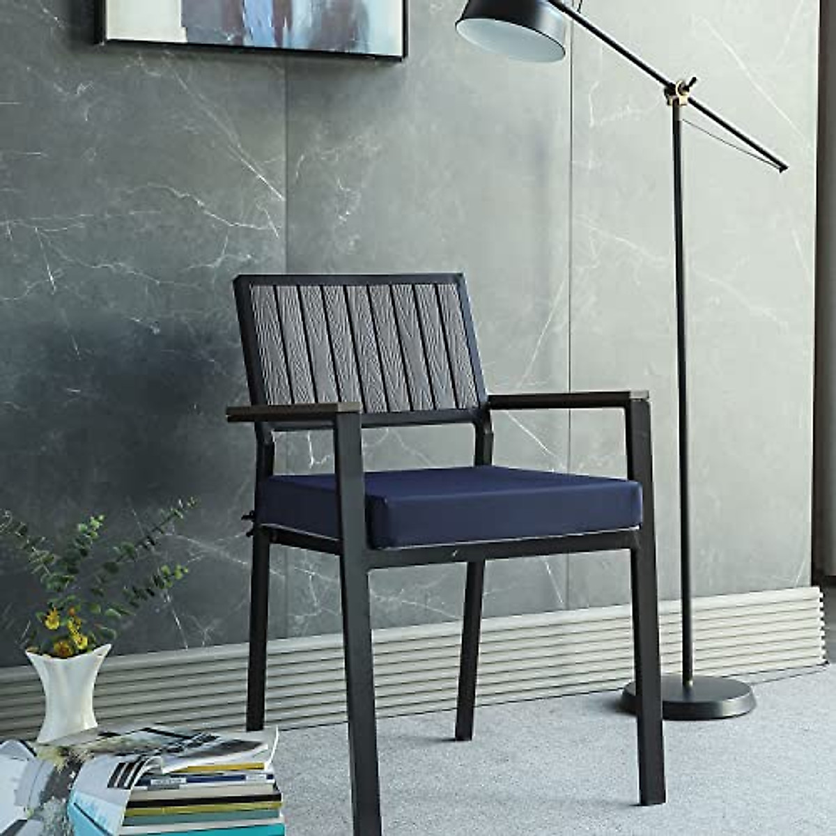 Patio Chair Cushions Set of 2 Non Slip Bottom Chair Pad with Ties Waterproof Square Outdoor Seat Cushion Replacement for Garden Swing Furniture 20x20 Inch, Navy Blue