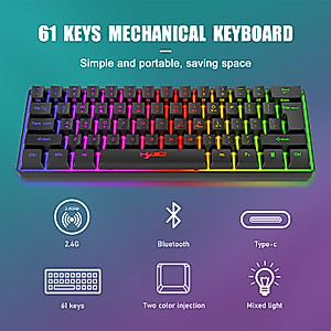 LexonElec Wireless Gaming Keyboard,61 Keys Ergonomic Waterproof Quiet Mechanical Feeling Keyboard,Bluetooth 5.0 & 2.4G Wireless Dual Modes RGB Backlit Keyboard for PC/Tablet/Mobile Phone Gamer(Black)
