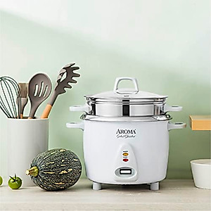 Aroma Housewares 14-Cup (Cooked) / 3Qt. Select Stainless Pot-Style Rice Cooker, & Food Steamer, One-Touch Operation, Automatic Keep Warm Mode, White (ARC-757-1SG)