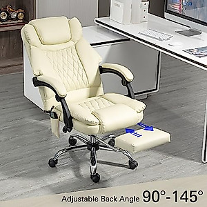 ONPNO Ergonomic Office Chair with Massager, Heated Office Chair Reclining Massage Desk Chair, Home Office Desk Chair w/Foot Rest, Padded Armrest, Height Adjustable Swivel Work Chair (White)