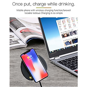 Ebooine Smart Coffee Mug Warmer Self-Heating Cup, 131°F or 104°F Temperature Selection, 12 oz, Black, Fast Wireless Charger Base Automatic Shut Off Function