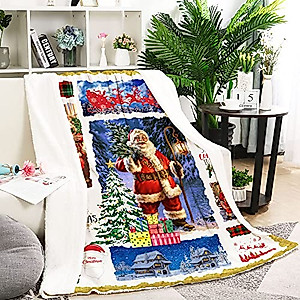 CYREKUD Christmas Blanket,Christmas Throw Blanket for Couch,Santa Blanket for Christmas Decorations, for Women,Christmas Village Snow Blanket,Holiday Xmas New Year Decor 50" x 60"