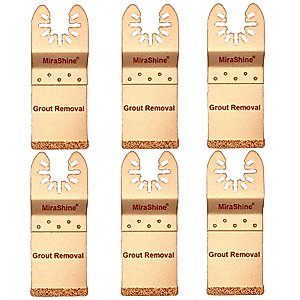 MiraShine 6 Oscillating Multi Tool Blade for Grout Removal with Carbide Grits Flush Cut, Universal FIT Multitool Attachment for Grout, Mortar, Tile, Plaster,Masonry, Brick.