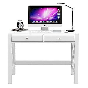 ChooChoo Computer Desk Study for Home Office, Modern Simple 40 Inches White Desk with Drawers, Makeup Vanity Console Table
