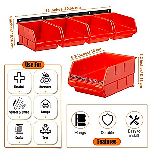 16 Pcs Plastic Wall Mounted Storage Bins (6.3inch x 3.2inch x 4inch) Hanging Stackable Storage with 4 Pieces Horizontal Shelf Trays Screw Organizers and Storage Bins Tool Organizers for Men Tools Gift